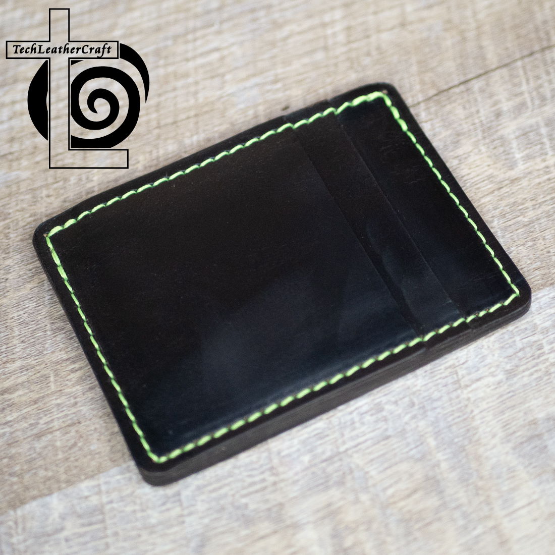 Horween Chromexcel Slim Wallet Neon Green Stitching | TechLeatherCraft