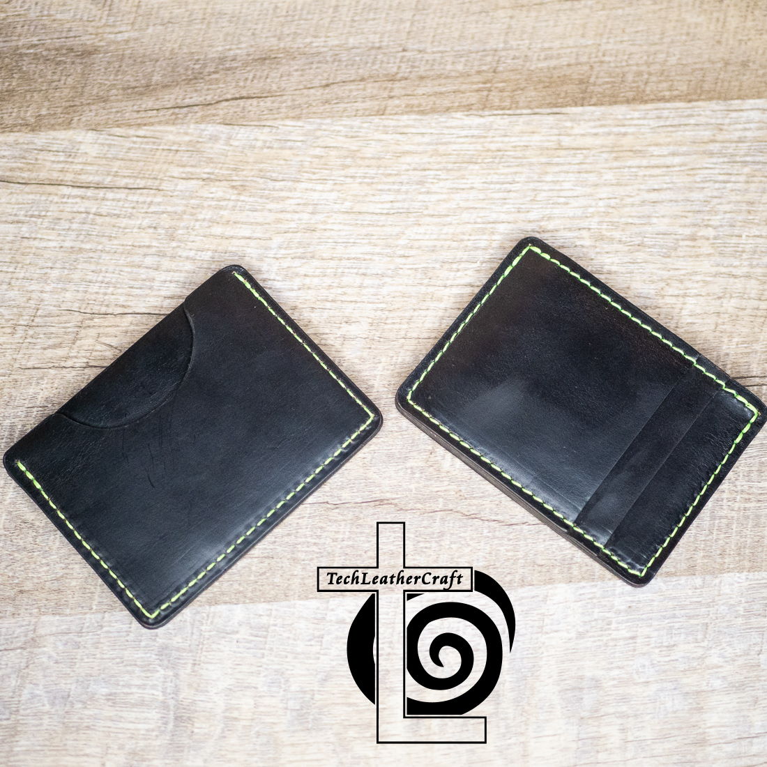 Horween Chromexcel Slim Wallet Neon Green Stitching | TechLeatherCraft